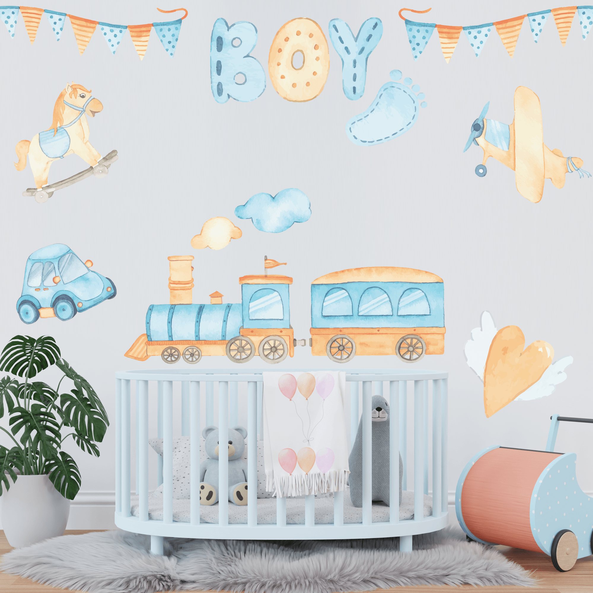 Watercolour Baby Boy Nursery Wall Decal - Printed in Australia – Printibly